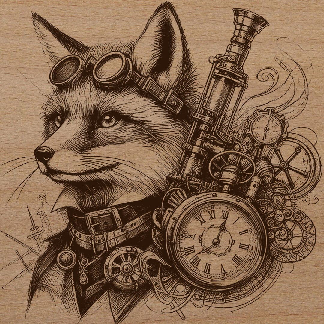 Steam Punk Fox X 5, Wood Ready, Laser Ready, Laser Engraving, PNG Laser ...