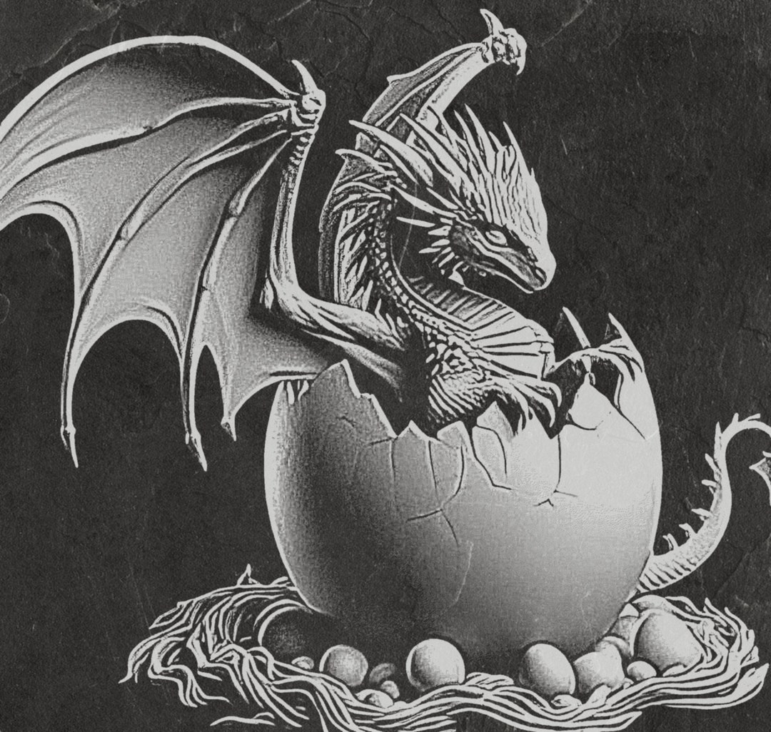 Baby Dragon in Egg, Slate Coaster Ready, Laser Ready, Laser Engraving ...