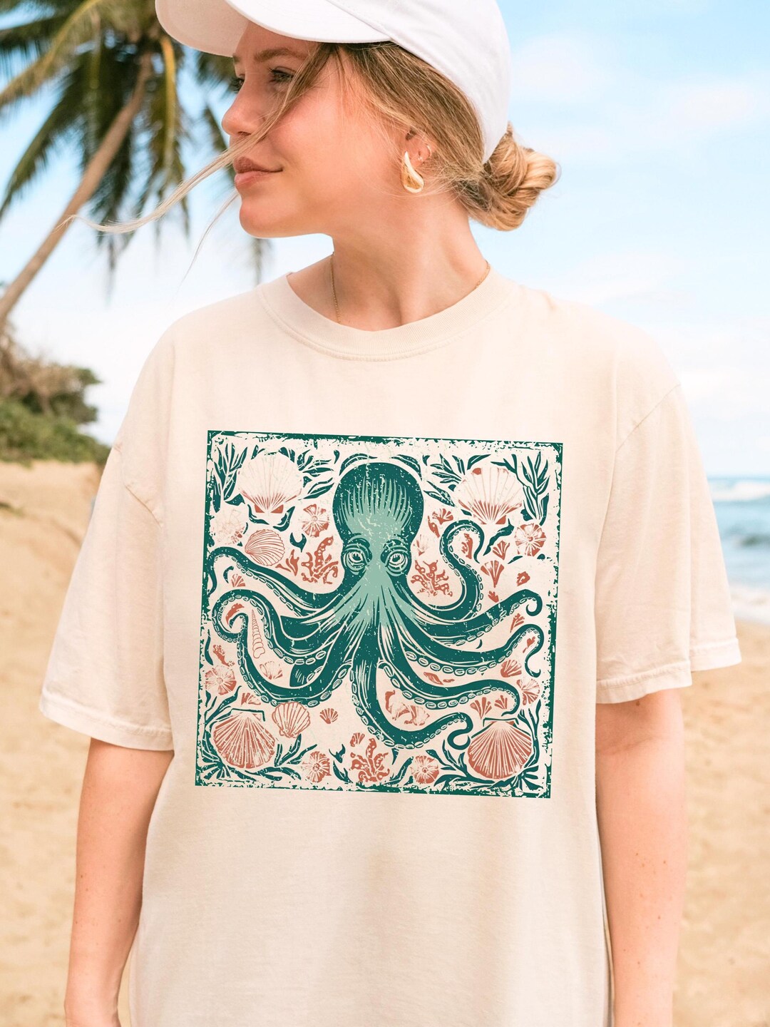Linocut Octopus Shirt Fisherman Aesthetic Ocean Tshirt Scuba Diving ...