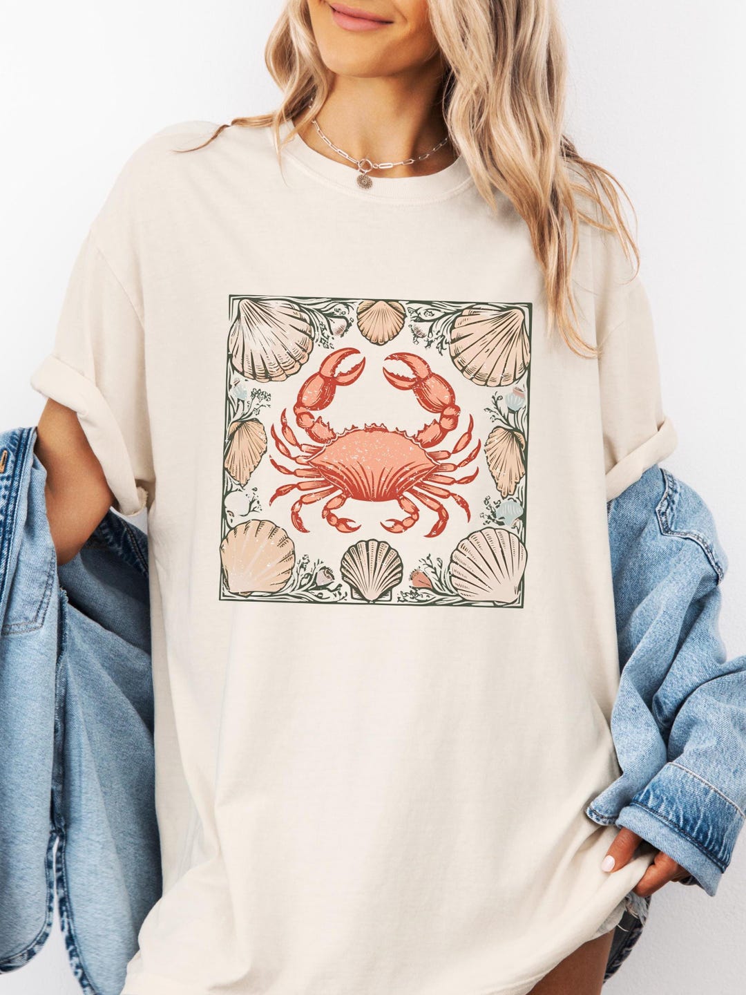 Linocut Crab Shirt Fisherman Aesthetic Seashell Tshirt Old Money ...