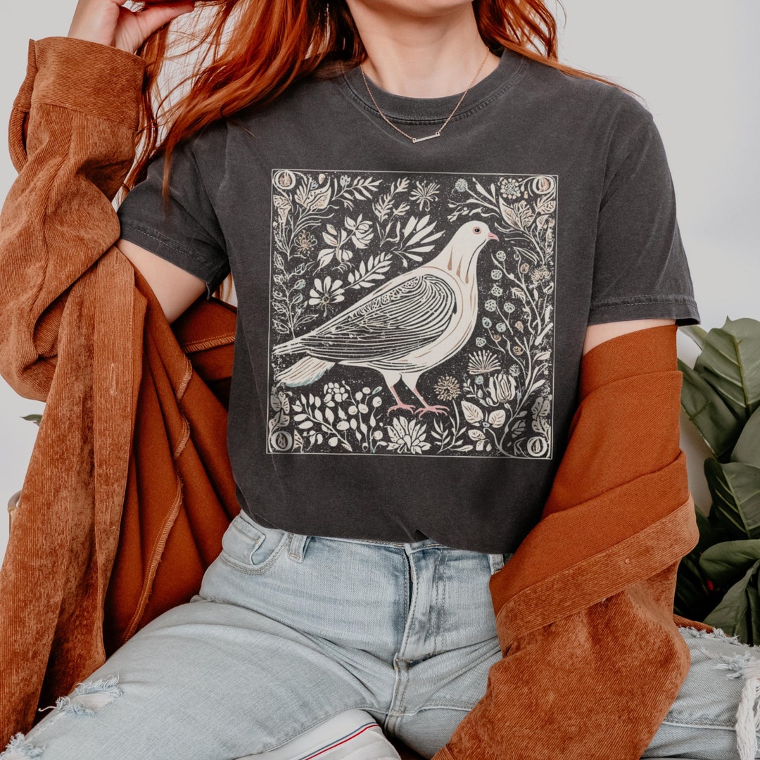 Pigeon Shirt Linocut Tshirt Bird Nerd Tee Folk Art Dove Shirt Granola ...