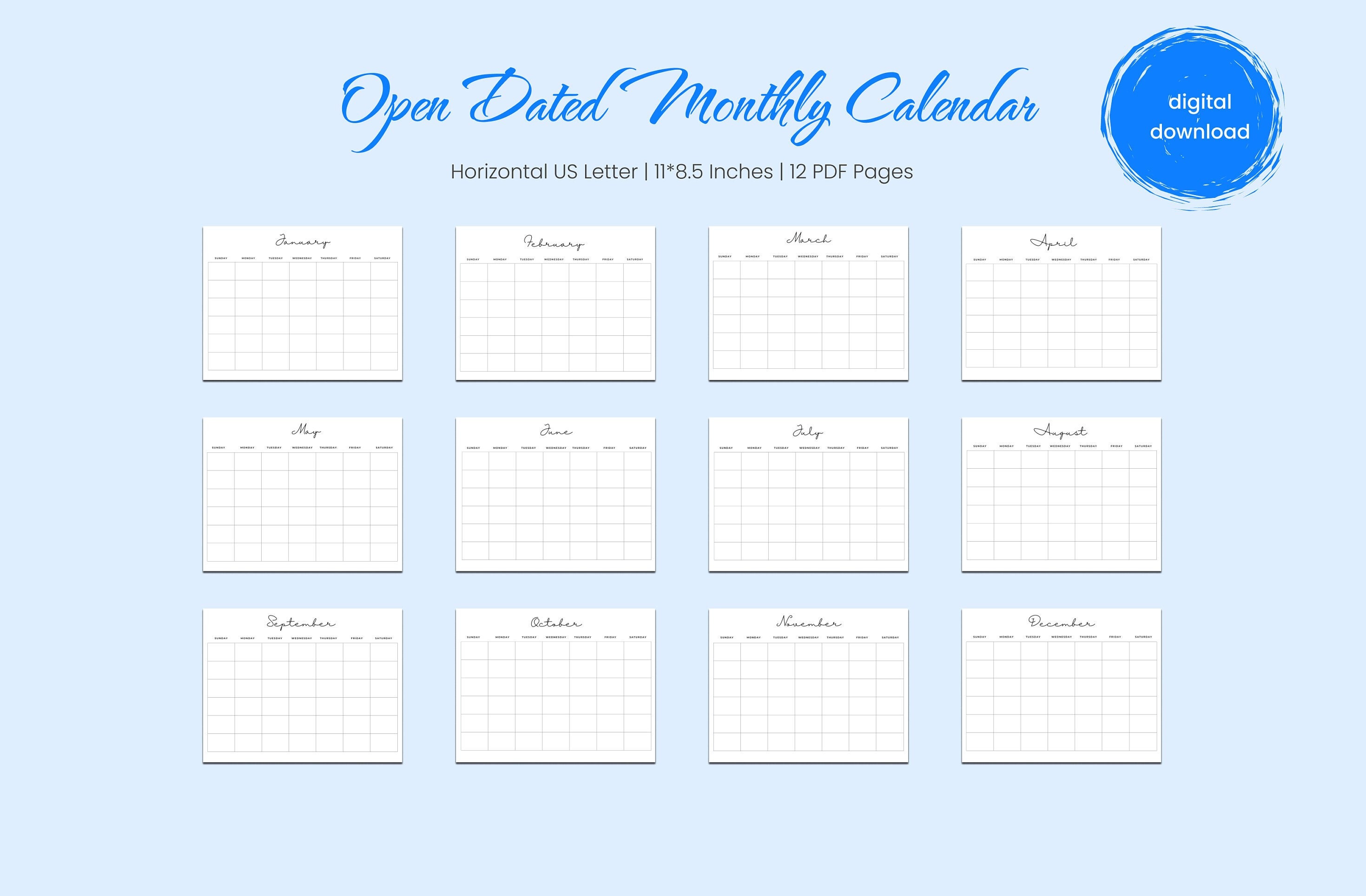 Printable Open Dated Calendar Planner| Monthly Blank Planner PDF | US ...