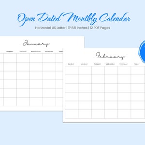Printable Open Dated Calendar Planner| Monthly Blank Planner PDF | US ...