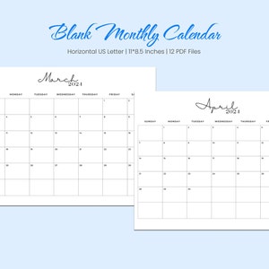 Monthly Blank Calendar 2024 Horizontal Printable Calendar Pages PDF ...
