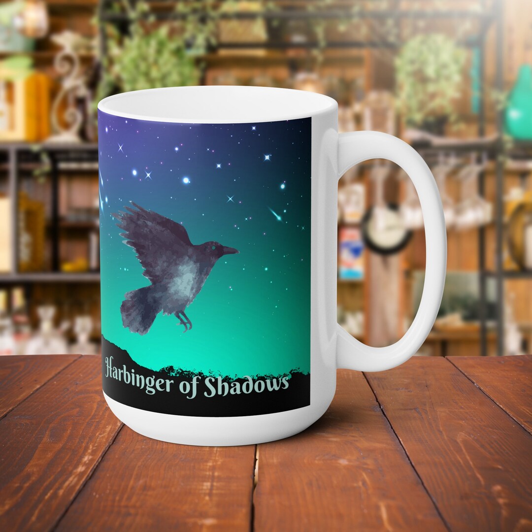 Harbinger of Shadows Raven Mug 15 Oz Ceramic Sky at Dusk Coffee and Tea Cup, Perfect Gift for ...