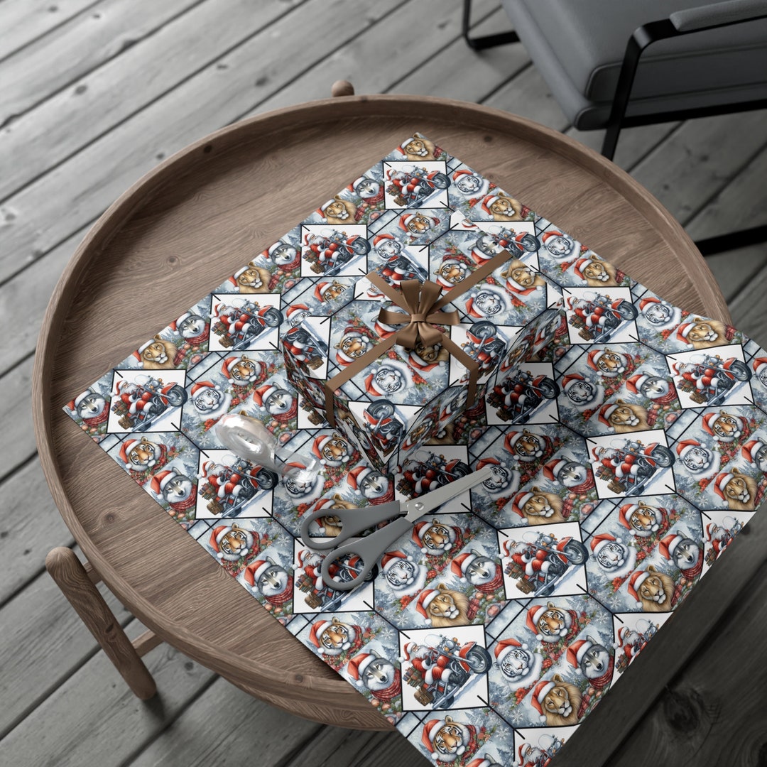 Motorcycle Santa and His Fierce Helpers Gift Wrap Paper Rolls Christmas ...