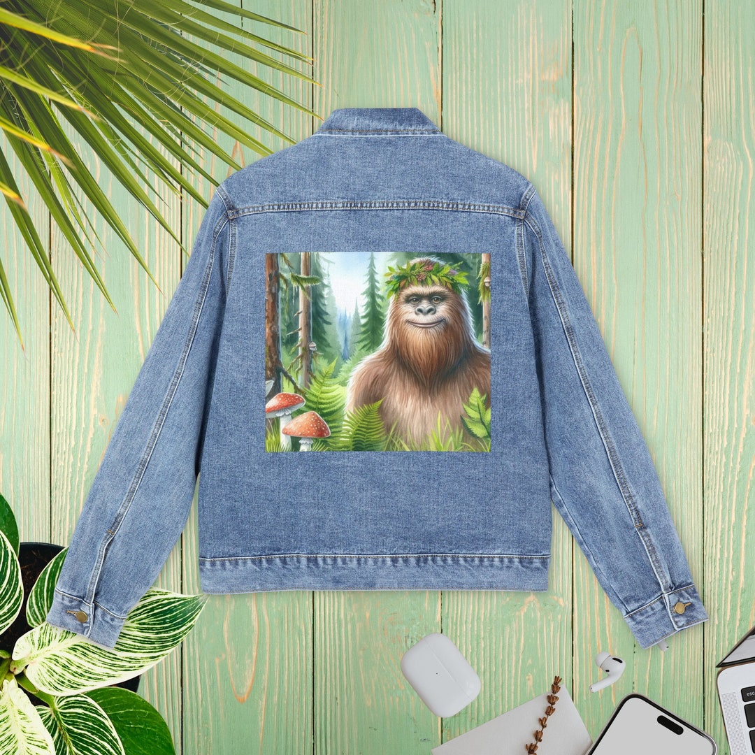 Bigfoot Cryptid Men's Denim Coat Sasquatch Jean Jacket Gift for ...