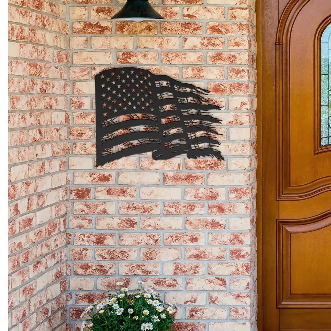 Tattered American Flag Die-cut Metal Wall Art Sign USA United States of ...