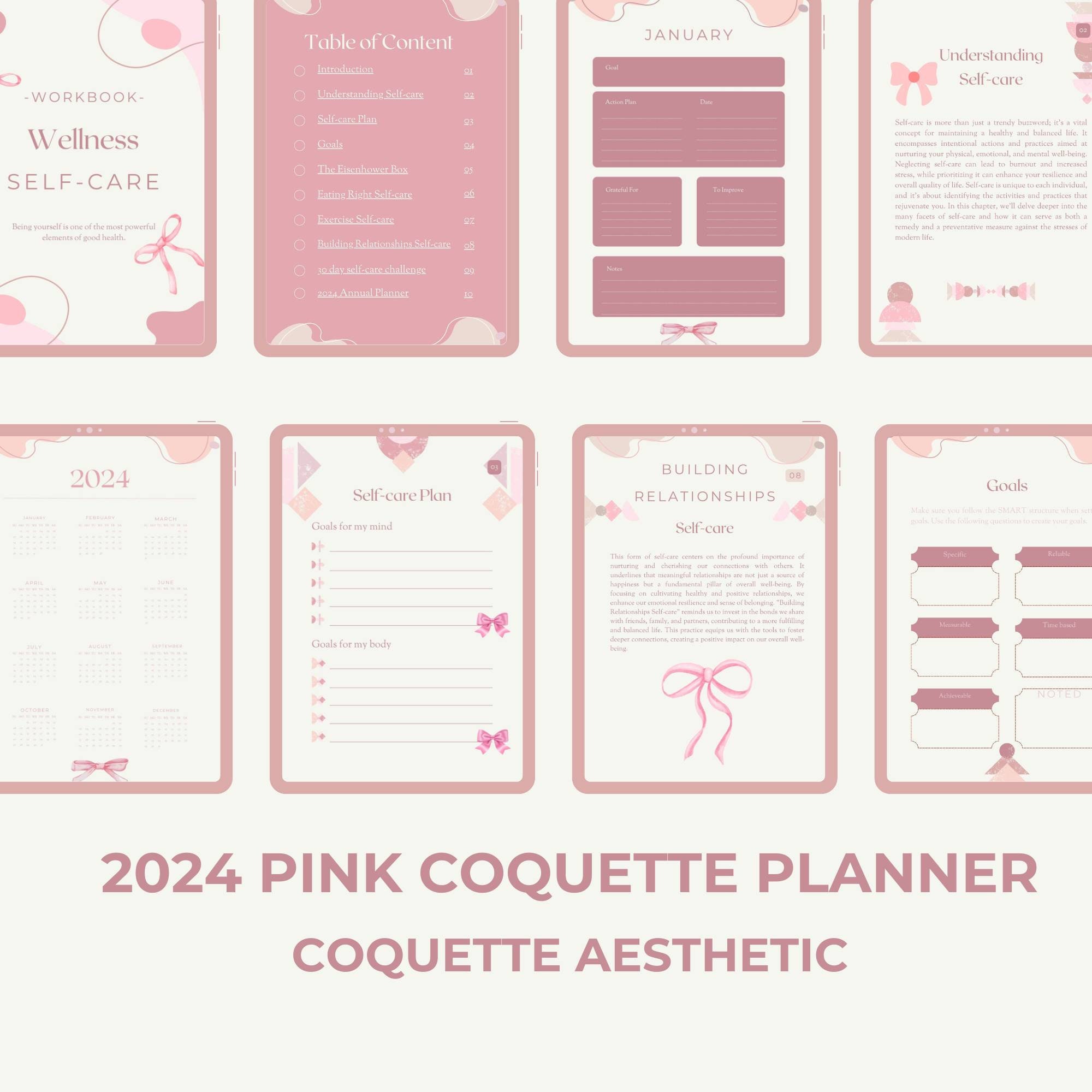 2024 Planner Pink Coquette Bow Planner Digital Planner iPad Planner ...