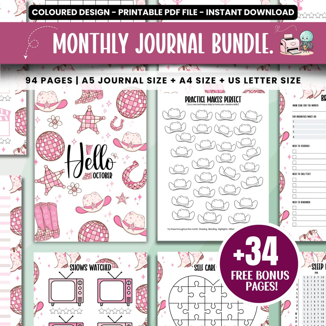 Disco Cowgirl Planner Inserts: A5 Monthly Journal, Mood & Habit Tracker ...