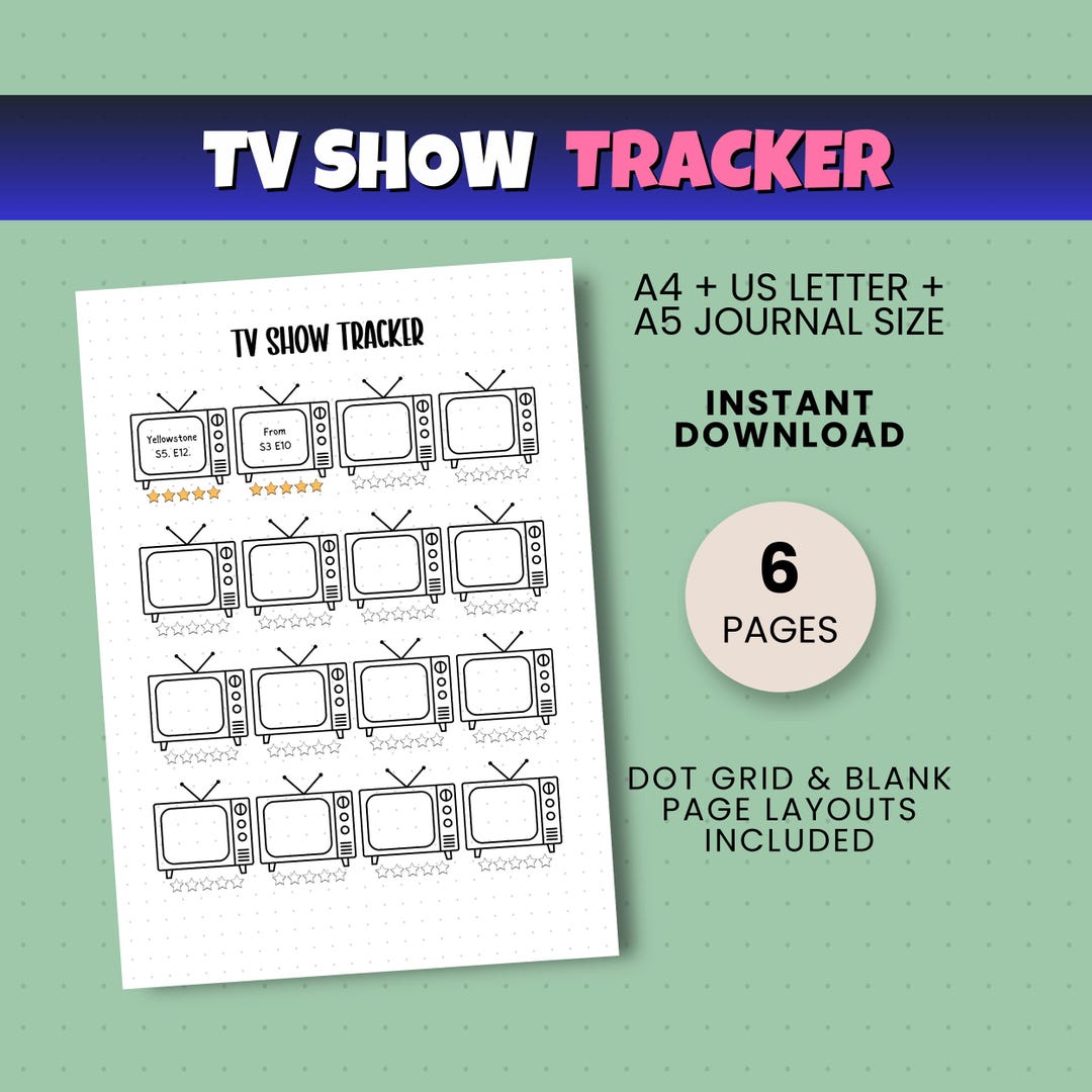 TV Show Tracker Printable Planner Inserts, Bullet Journal Series ...