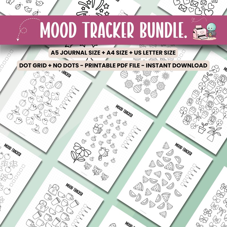 Printable Daily Color in Mood Tracker Bundle 2026, A5 Bullet Journal ...