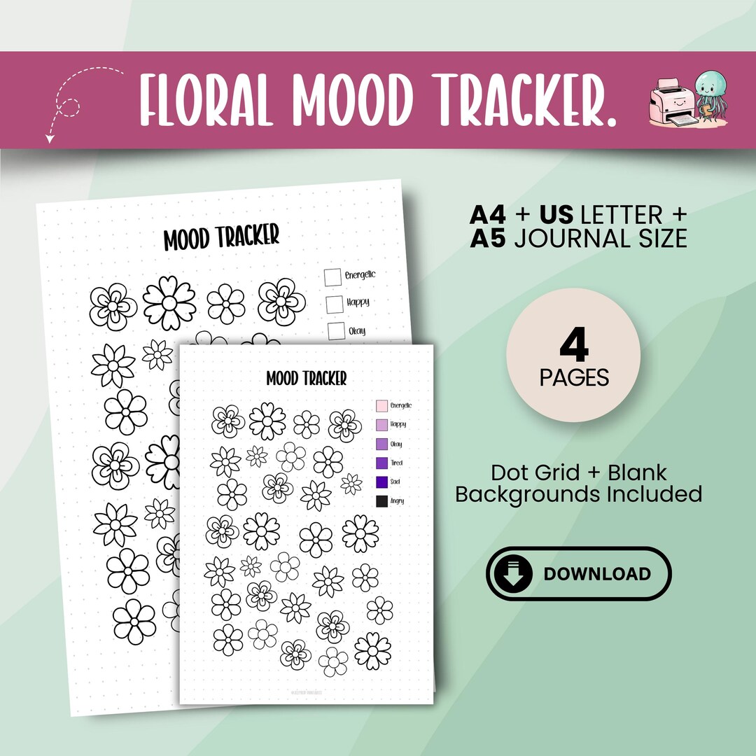 Floral Mood Tracker Printable: A4 A5 US Letter Sizes (digital Download ...