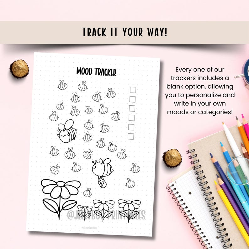 Monthly Mood Tracker Printable: Bee Theme, A4 A5 US Letter (digital ...