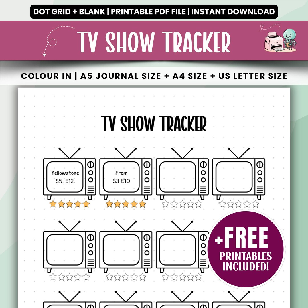TV Show Tracker Printable: Binge Watch List, Episode Log (A4 A5 USL PDF ...