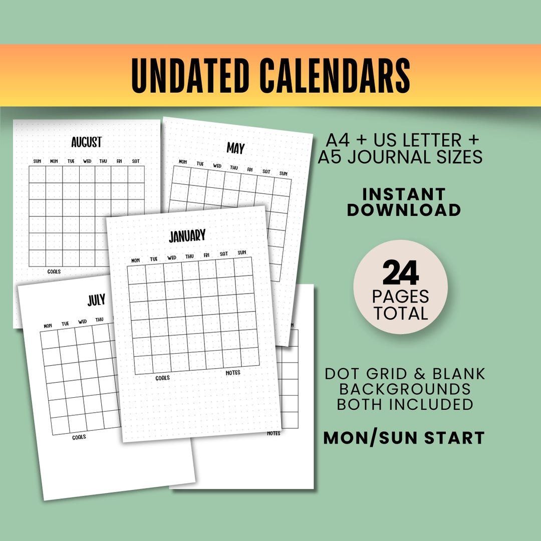 Minimalist Undated A5 Printable Calendar Journal Pages, Premade Digital ...