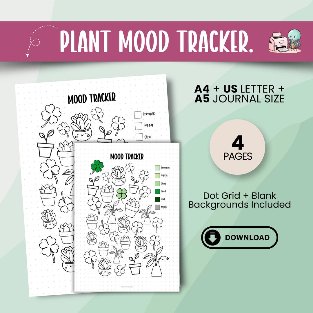Plant Mood Tracker Printable: A4 A5 US Letter Journal (dot Grid ...