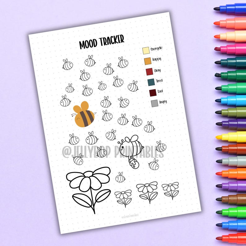 Monthly Mood Tracker Printable: Bee Theme, A4 A5 US Letter (digital ...
