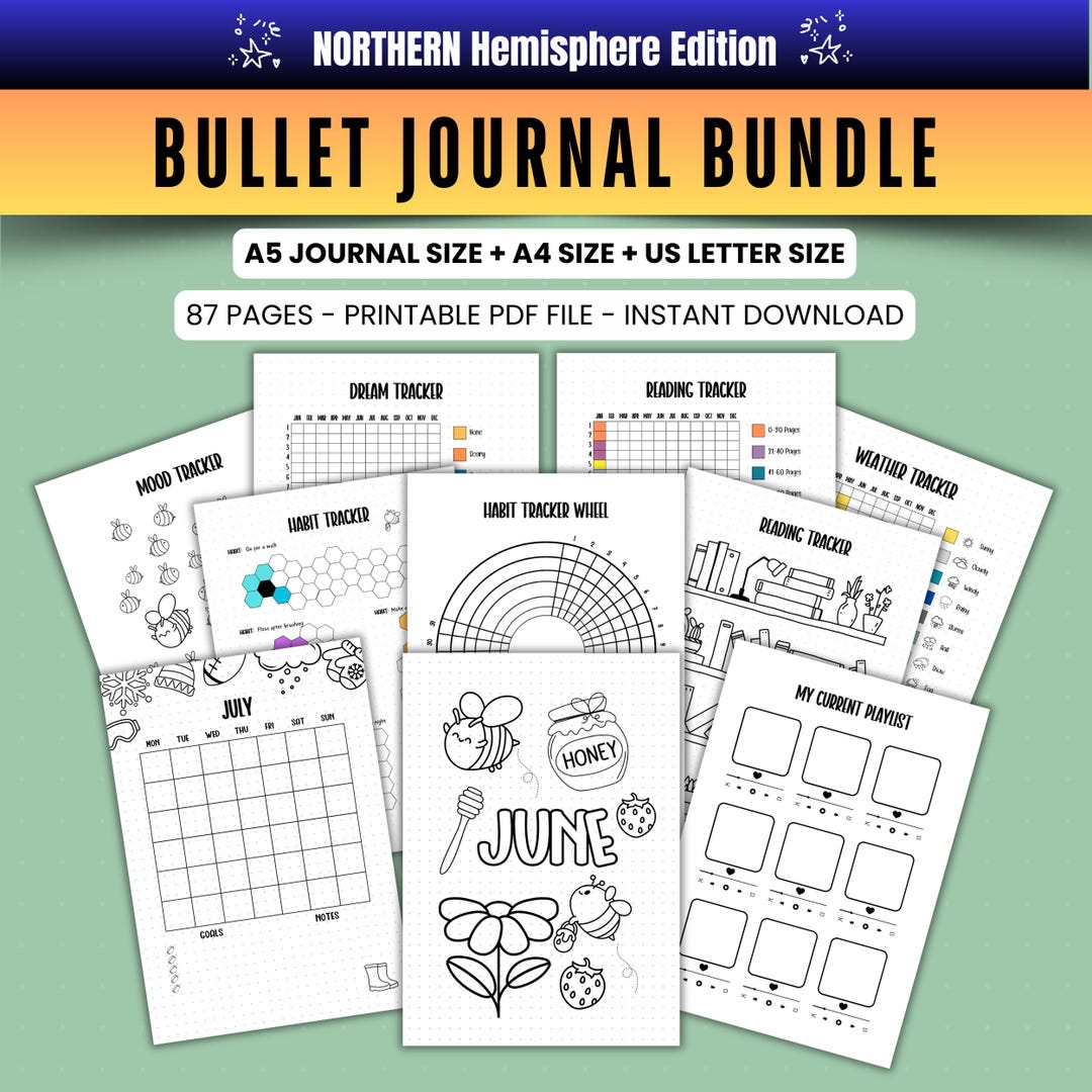Premade Bullet Journal Bundle, 2025 Printable Planner Insert Pages, A5 ...