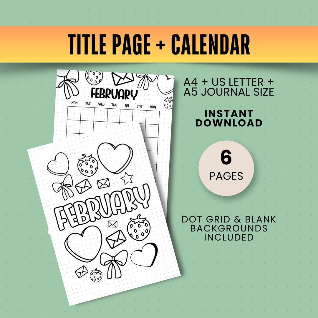 February Title Page and Calendar, February Undated Calendar Printable ...