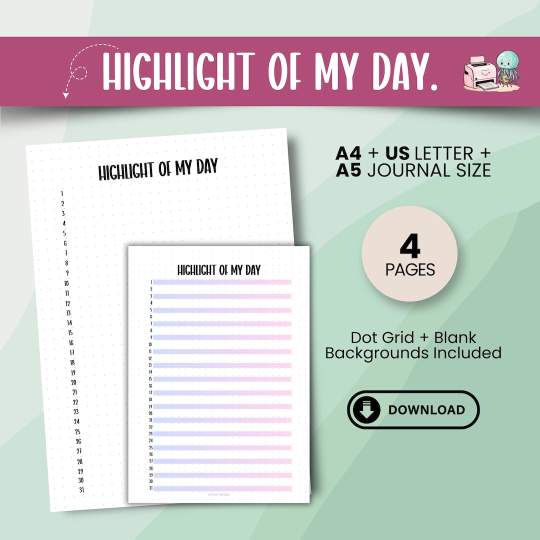 Highlight of the Day Printable: Positive Mindset Journal (A4, A5, US ...