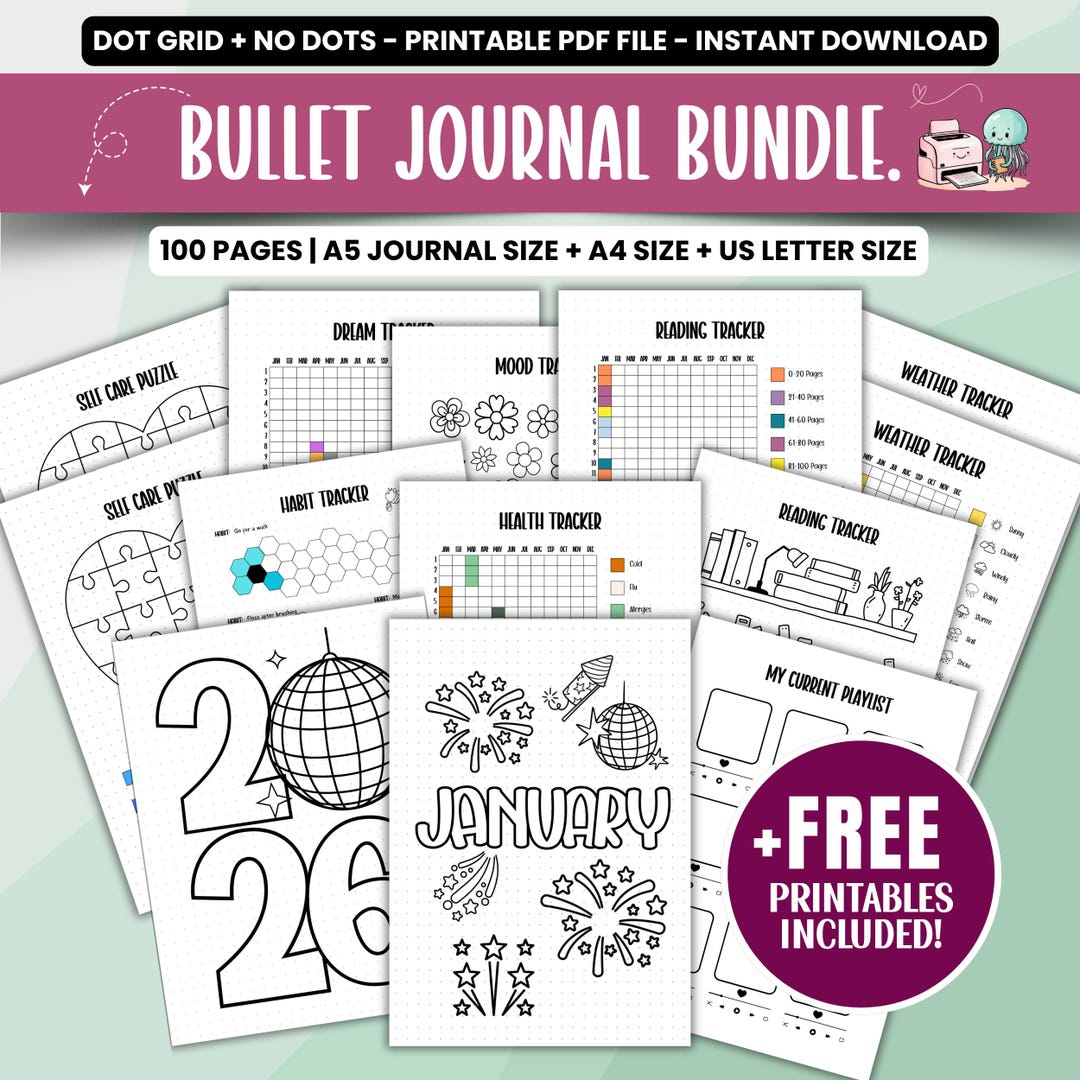 2026 Big Bullet Journal Premade BUNDLE, Monthly Printable Planner ...