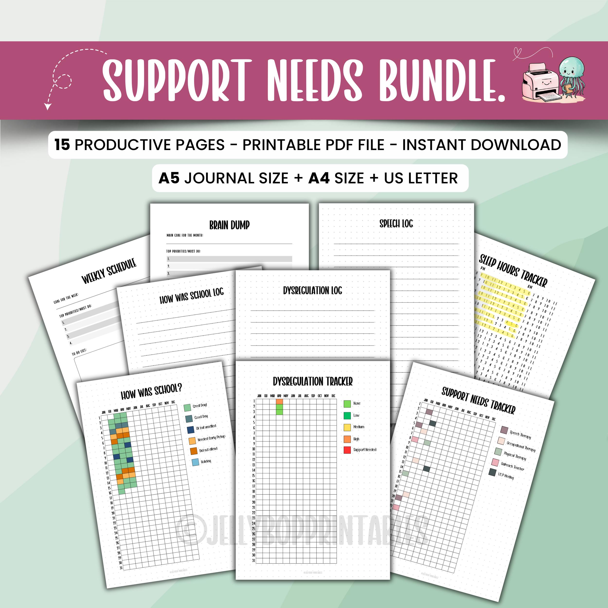 Autism ADHD Support Log for Parent, Printable Planner Bundle ...