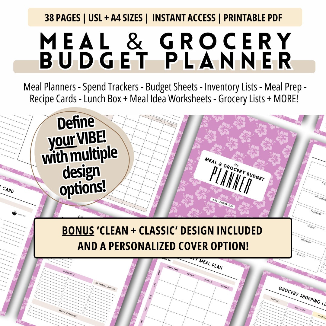 Meal Planner Binder, Budget Organizer, Grocery List Template, Weekly ...