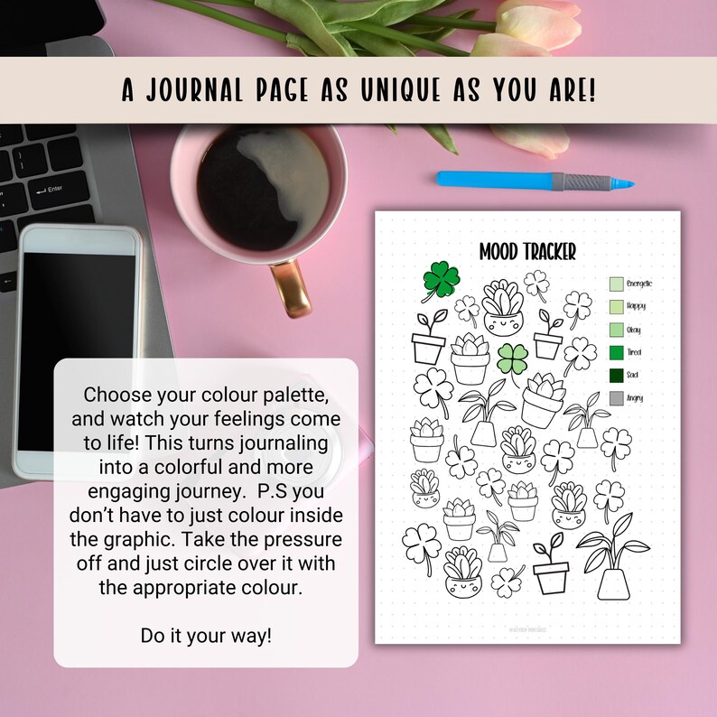 Plant Mood Tracker Printable, Coloring Page (A4/A5/US Letter) (digital ...