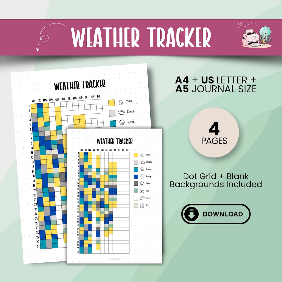 Daily Weather Tracker Printable, Yearly Weather Log Planner Page ...