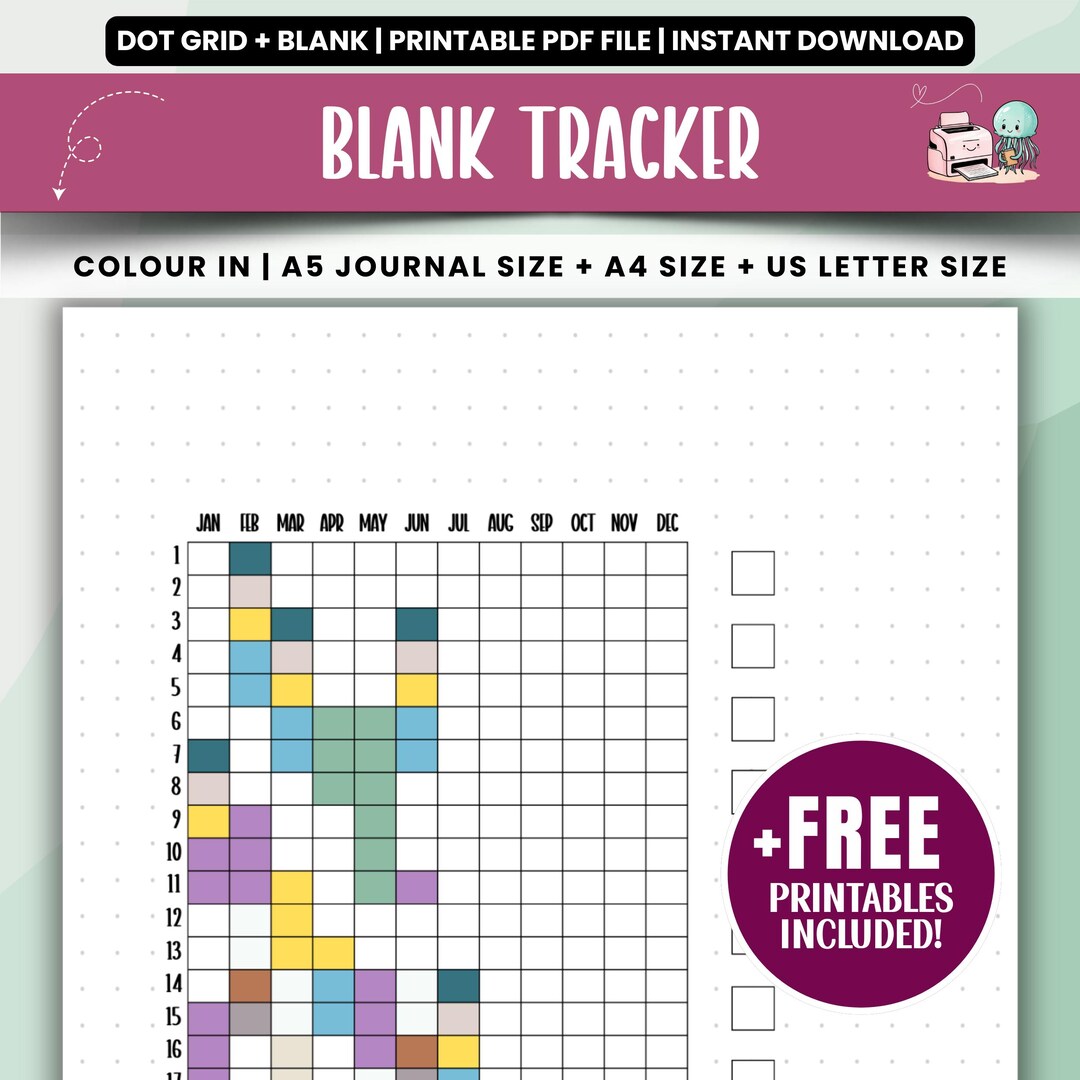 Daily Pixel Tracker Printable: A4 A5 US Letter, Habit Mood Tracker (PDF ...