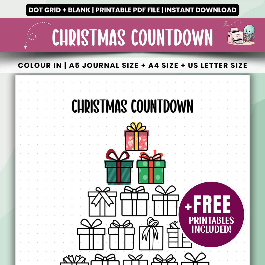 Christmas Countdown Coloring Tracker: Kids Holiday Printable (A4/A5/US ...