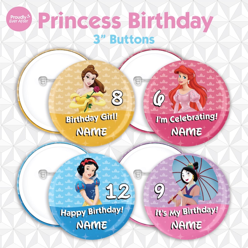 Disney Princess Birthday Pin Button - Moana Cinderella Rapunzel Ariel ...