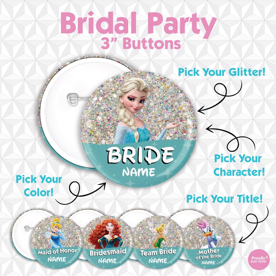 Disney Bridal Party Bachelorette Buttons Pins - Princess Bride Maid of ...