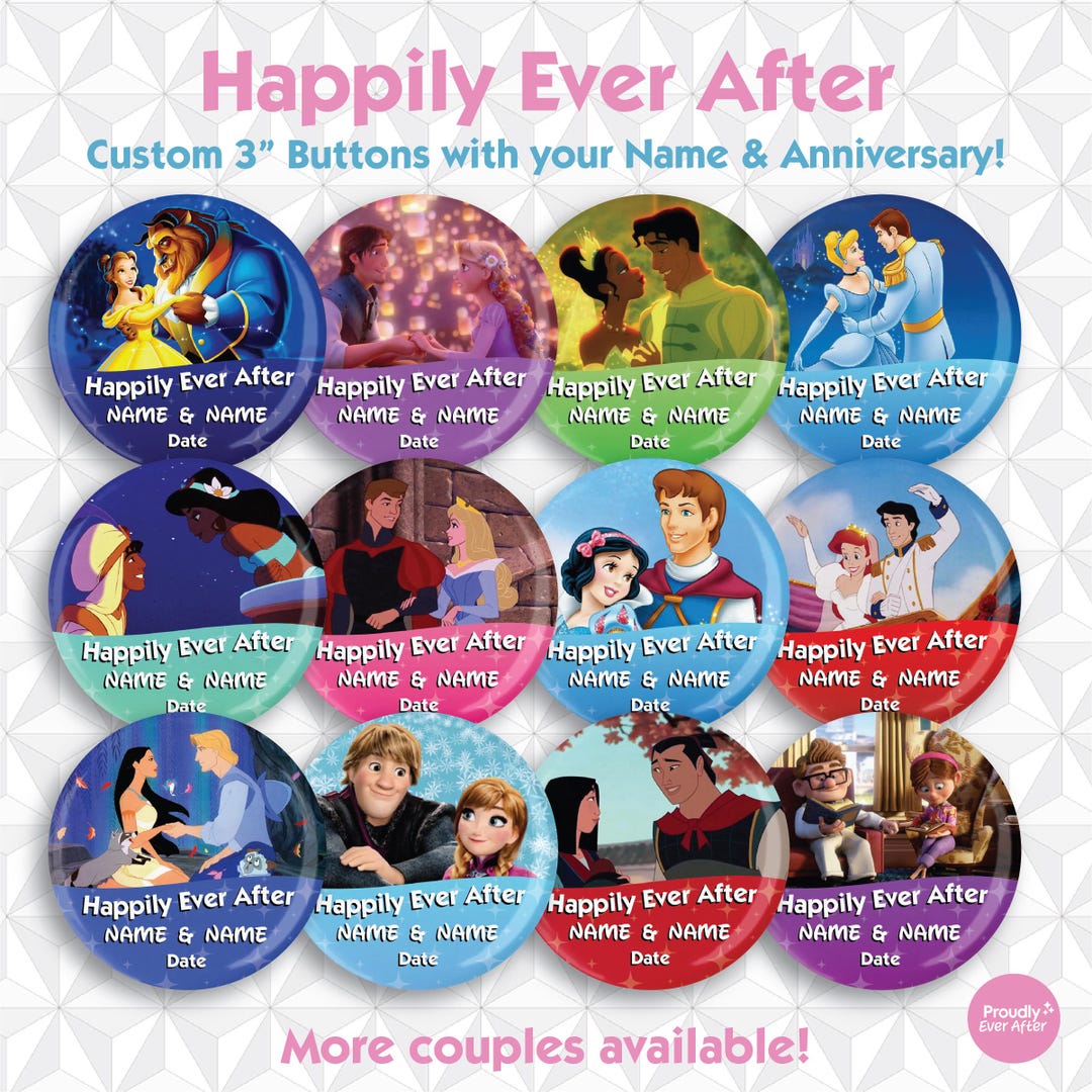 Disney Happily Ever After 3" Button Pin - Couples Wedding Honeymoon ...