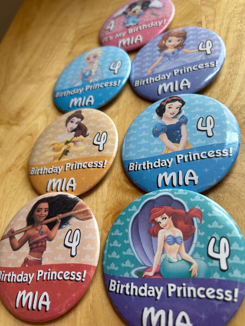 Disney Princess Birthday Pin Button - Moana Cinderella Rapunzel Ariel ...