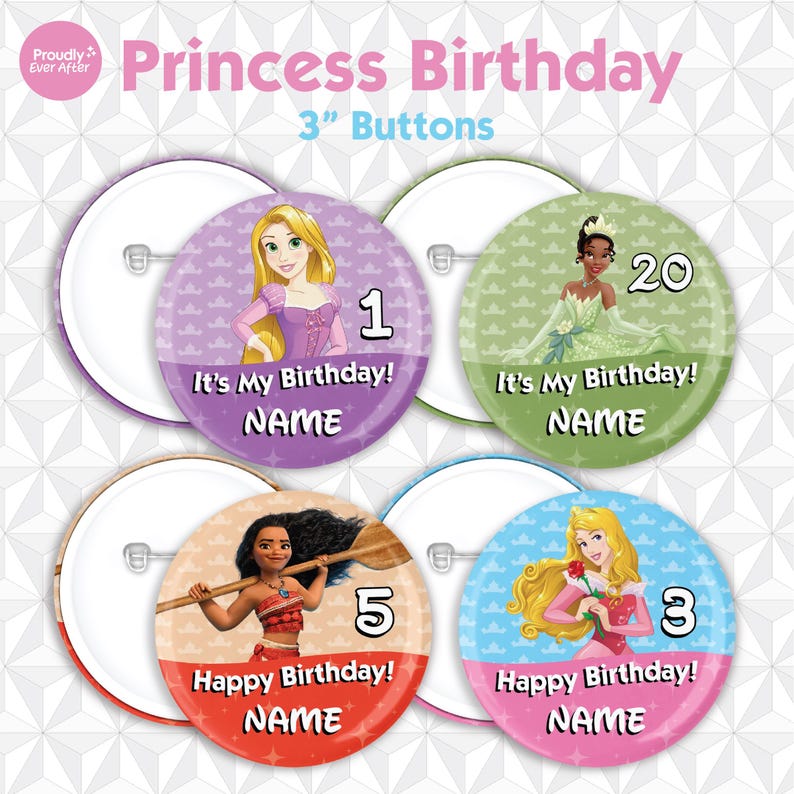 Disney Princess Birthday Pin Button - Moana Cinderella Rapunzel Ariel ...