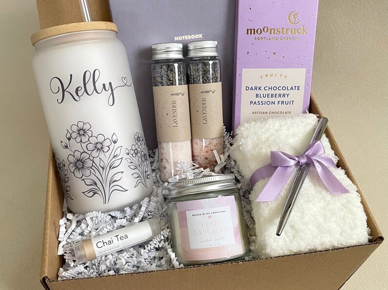 Pamper Gift Box for Her Self Care Package for Her, Spa Gift Easter Gift Basket Box, Purple ...