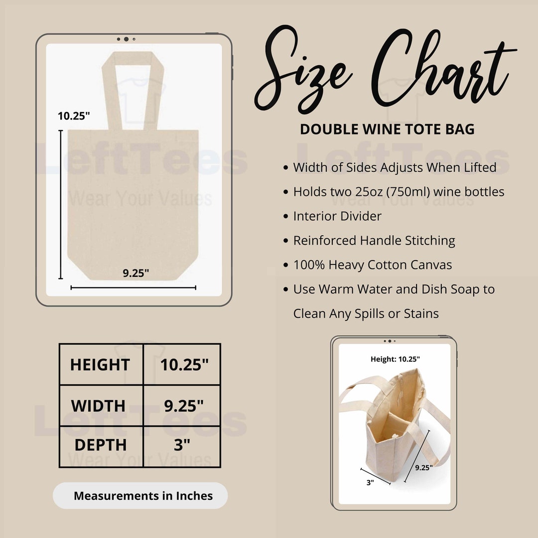Size Chart for Printify Generic Double Wine Tote, Editable Canva ...