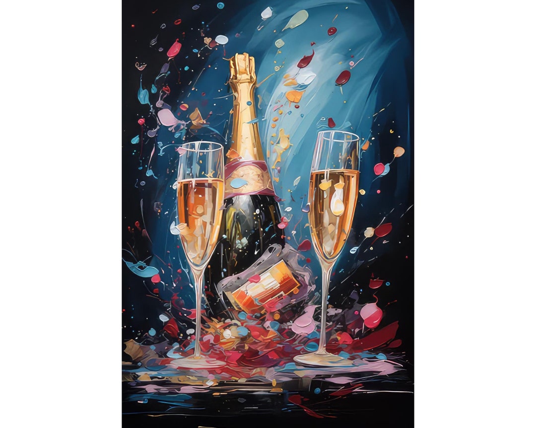 Champagne Wall Art Celebration New Year's Drinks Bar Print Instant ...