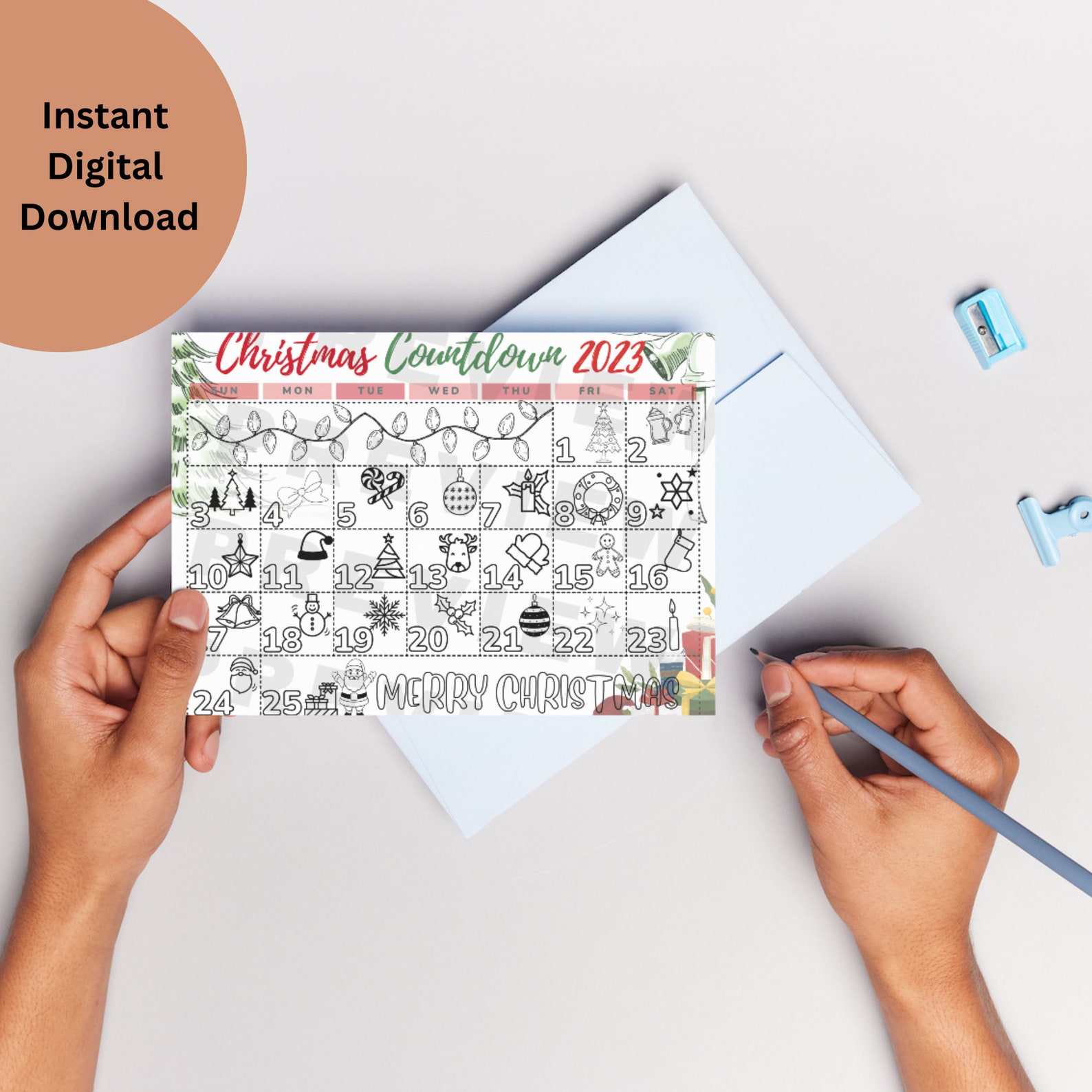 Christmas Countdown Advent Calendar, Christmas Activity Page, December ...