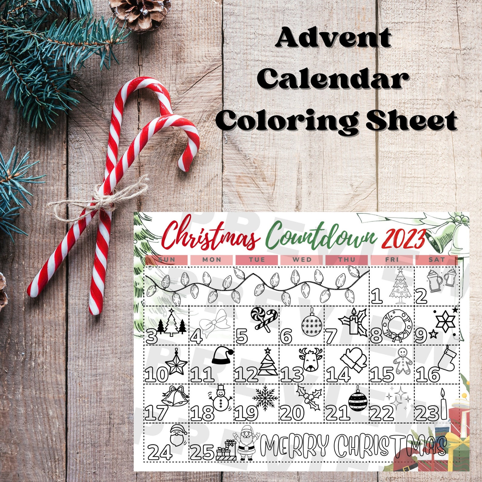 Christmas Countdown Advent Calendar, Christmas Activity Page, December ...