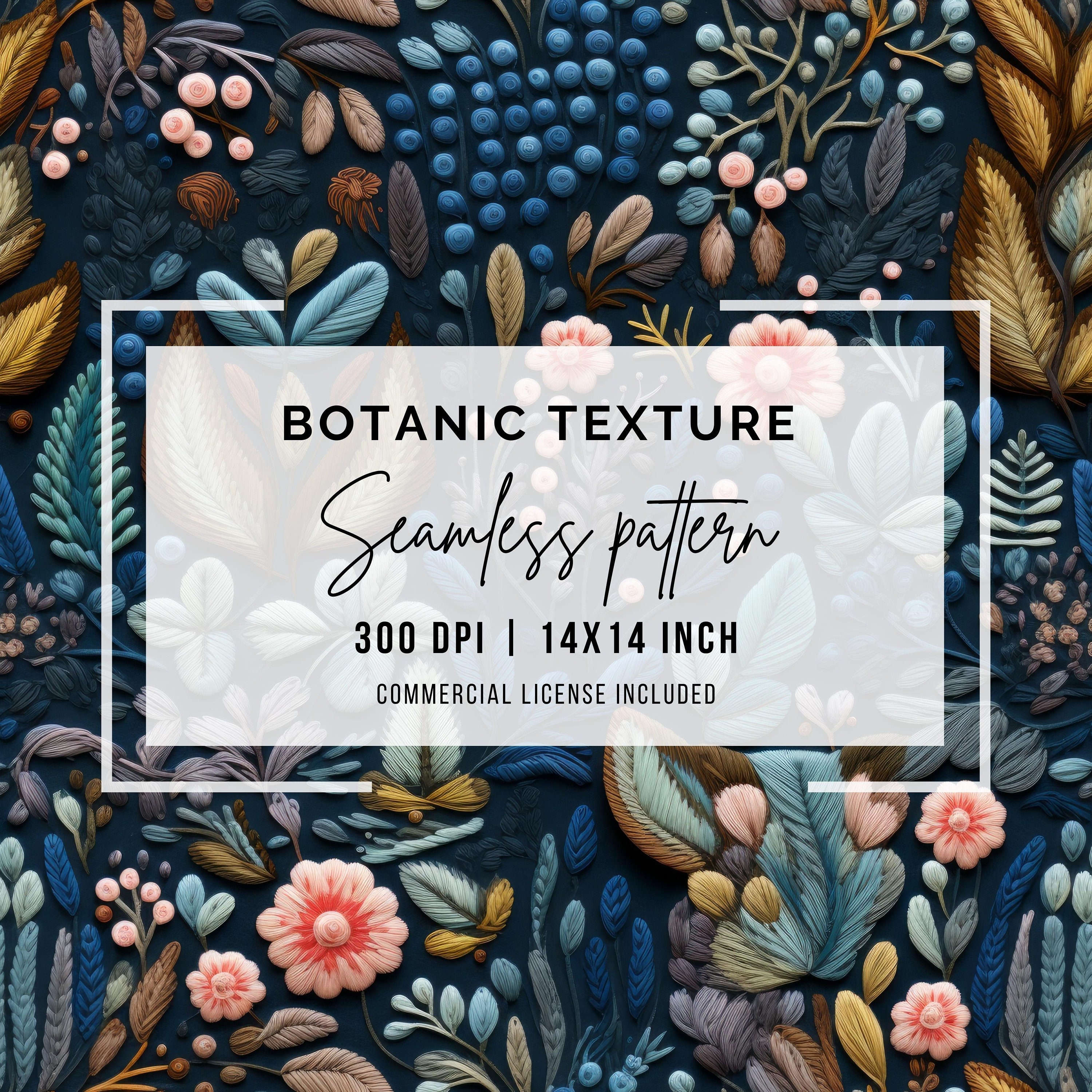 Botanic Texture Seamless Pattern Embroidered Artful Floral - Etsy