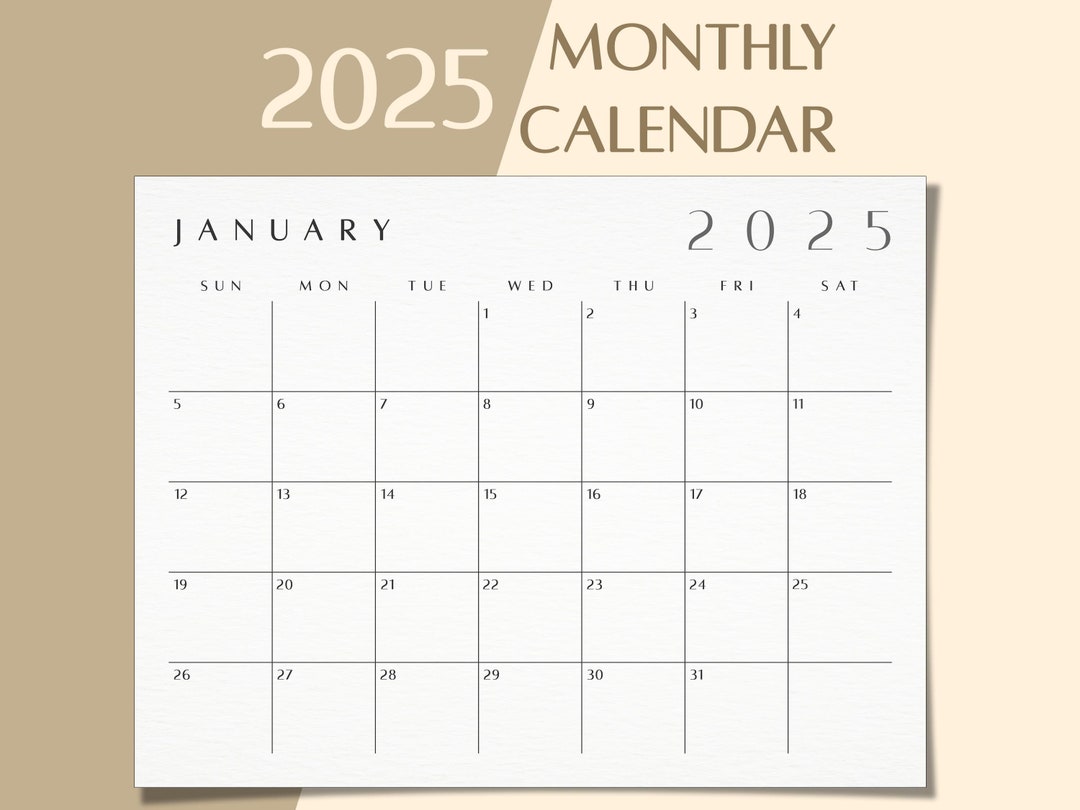 2025 Printable Calendar, Minimalist Monthly Calendar Printable ...