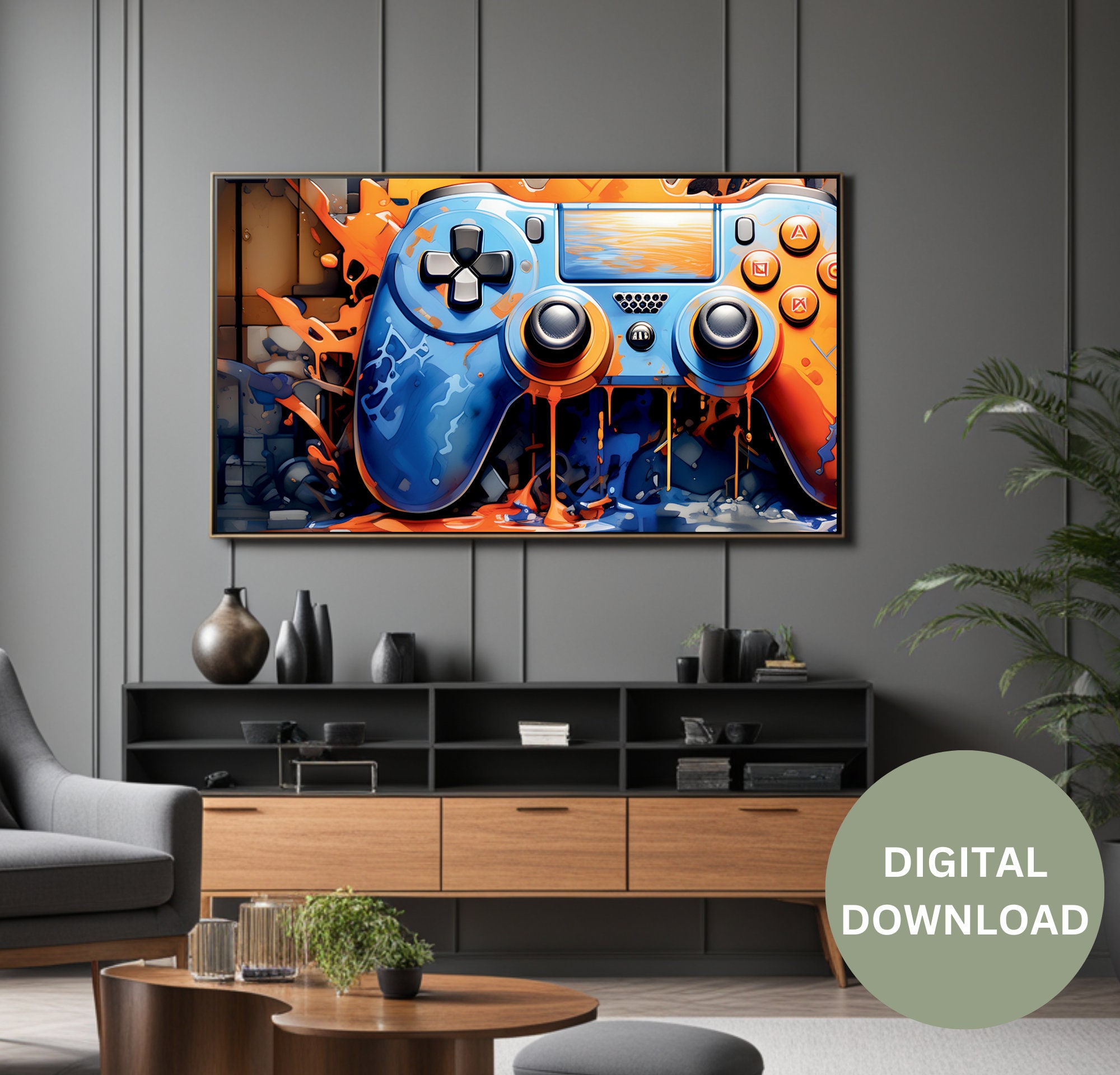 Samsung Frame TV Art, Frame TV Art, Gamer, Video Game Remote, Modern ...