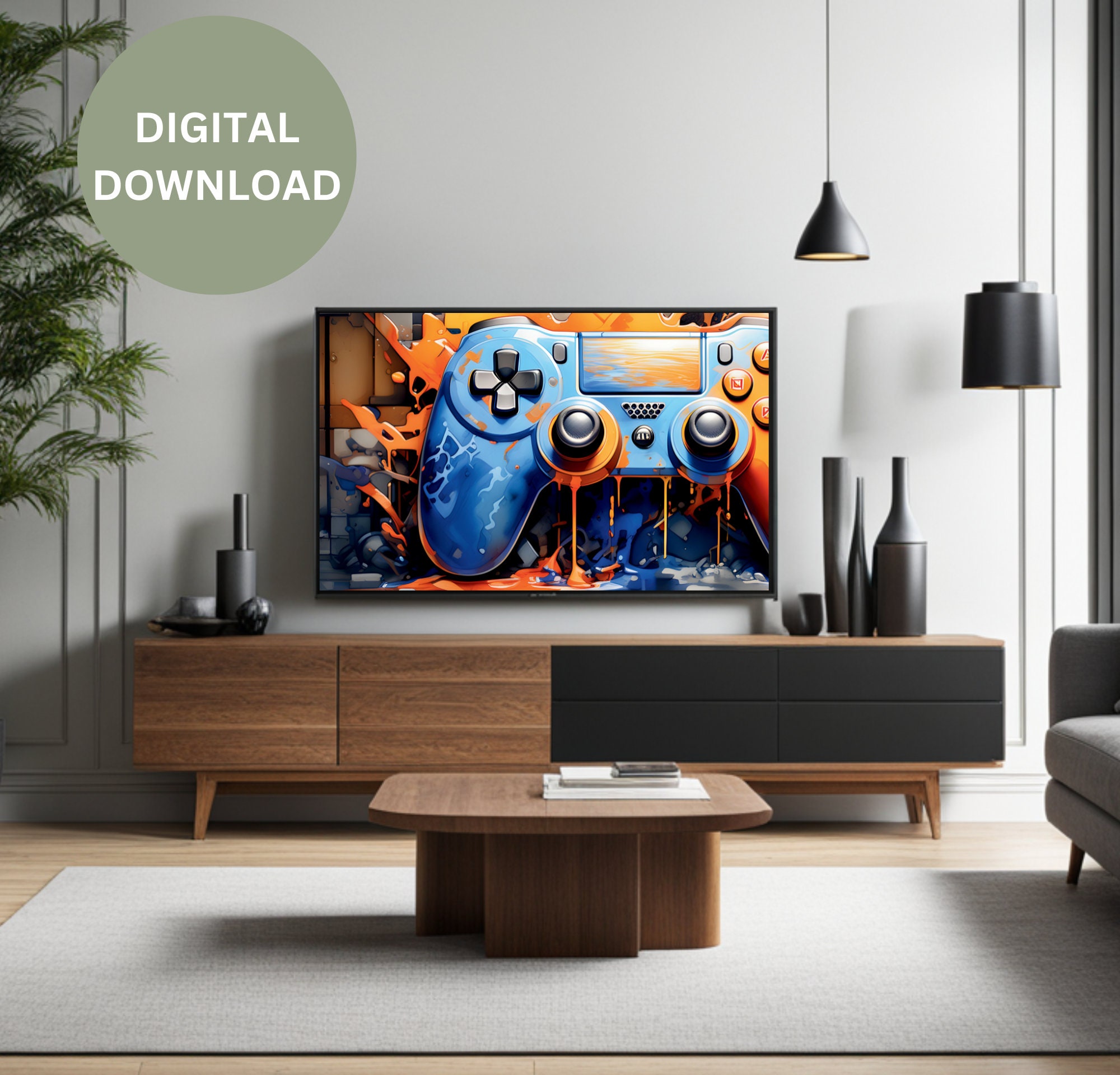 Samsung Frame TV Art, Frame TV Art, Gamer, Video Game Remote, Modern ...