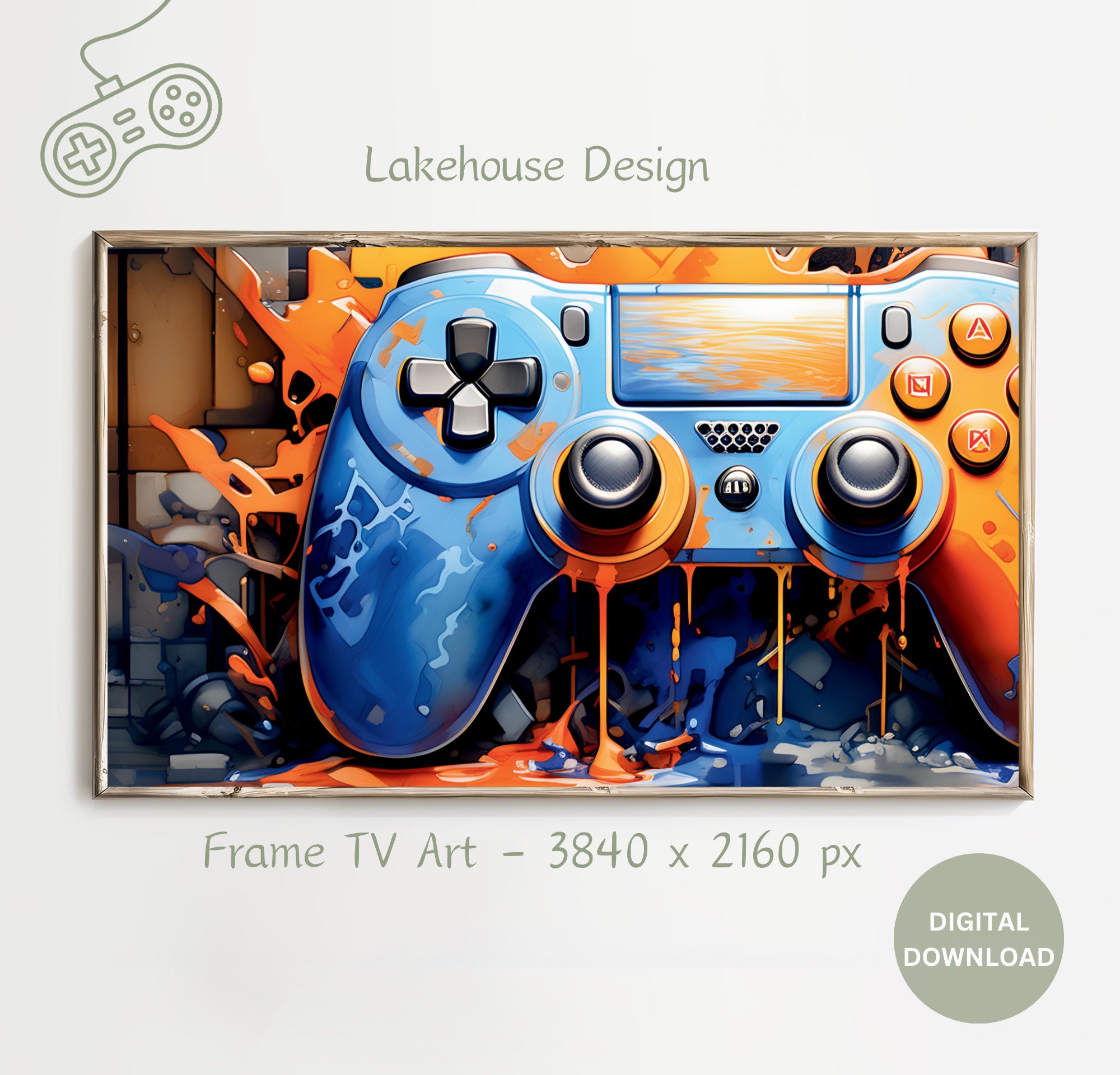 Samsung Frame TV Art, Frame TV Art, Gamer, Video Game Remote, Modern ...