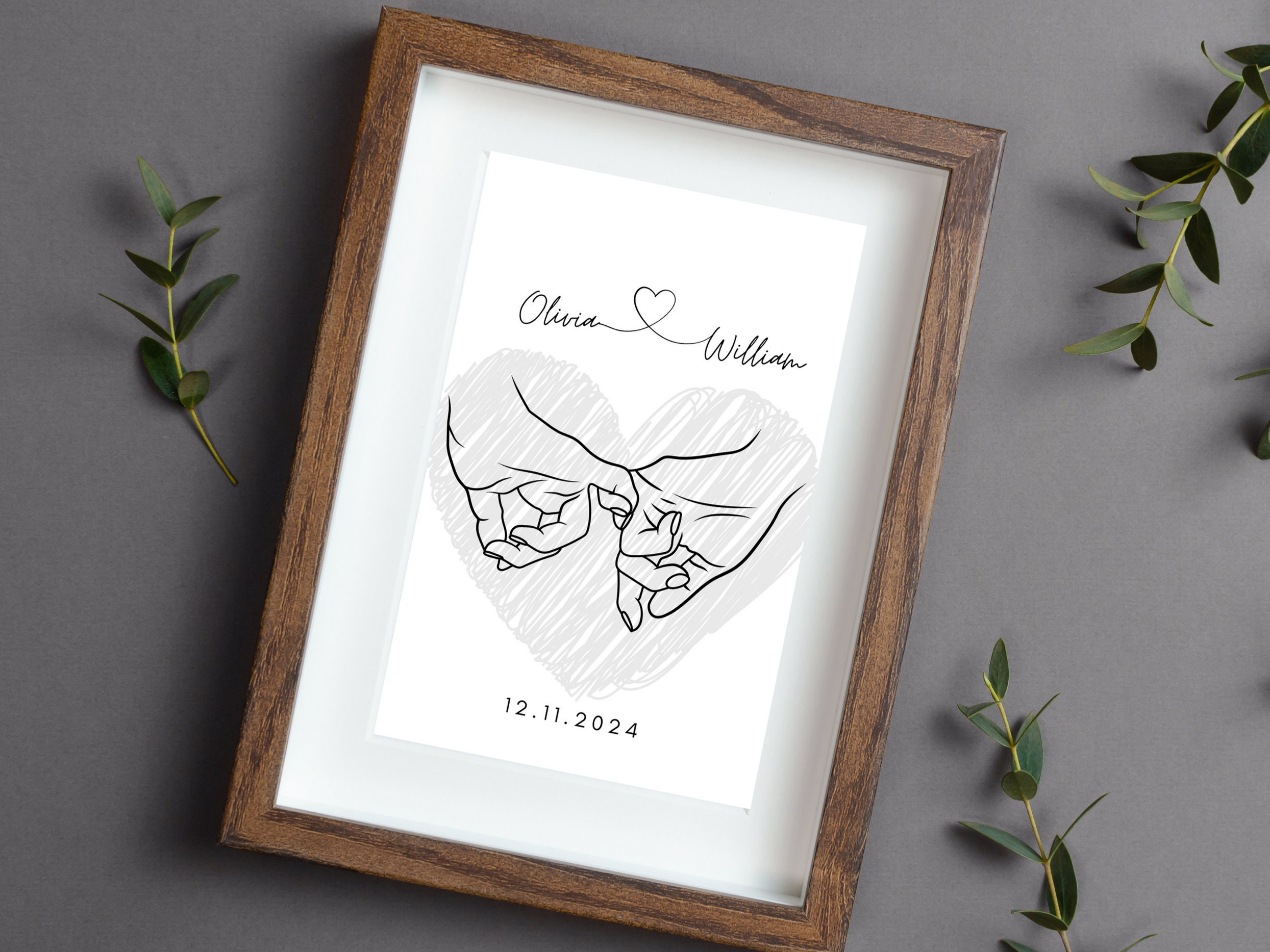 Custom Couples HAND With HEART SKETCH Wall Print Drawing Art Digital ...