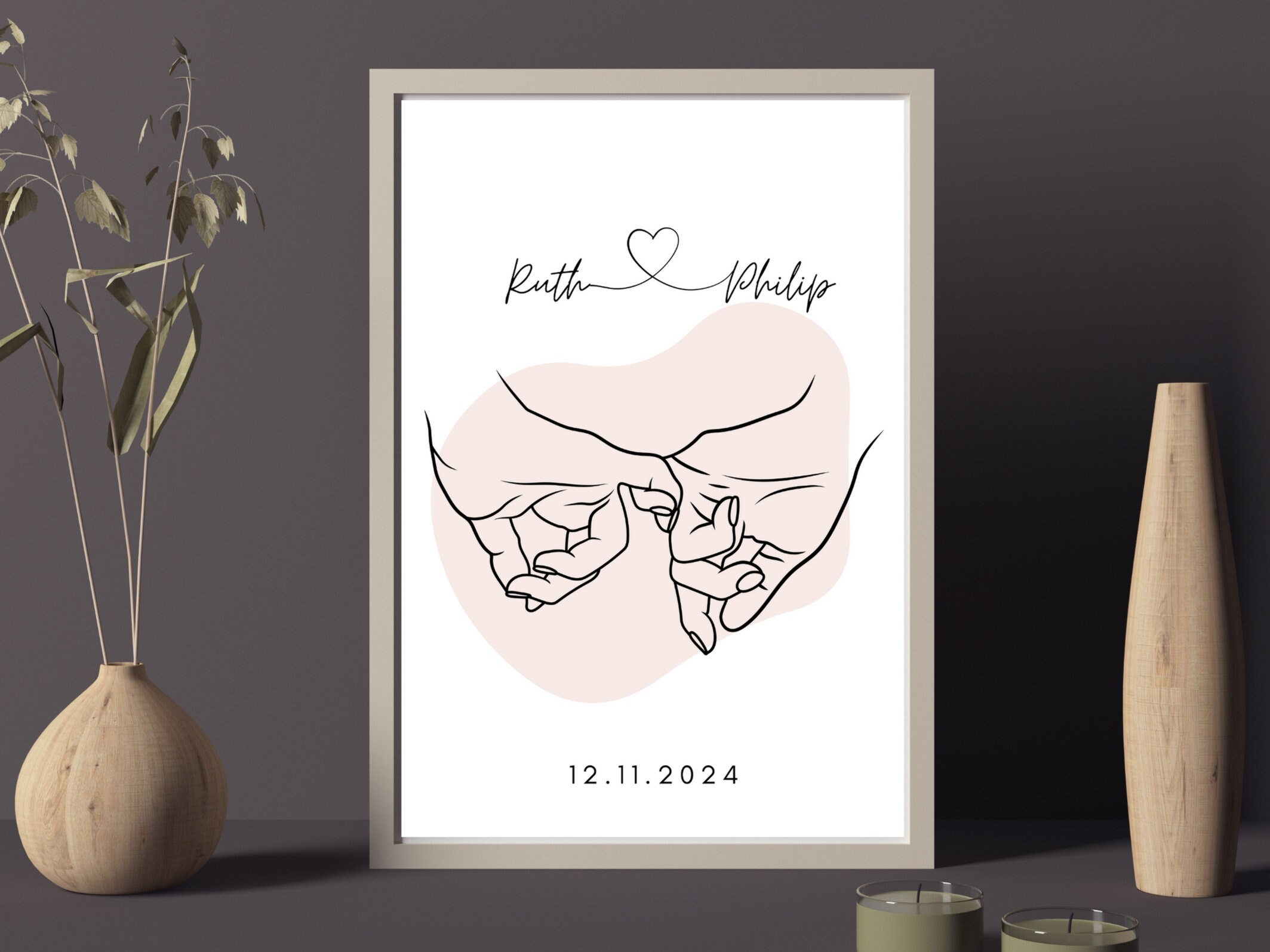 Custom Couples HAND With HEART SKETCH Wall Print Drawing Art Digital ...
