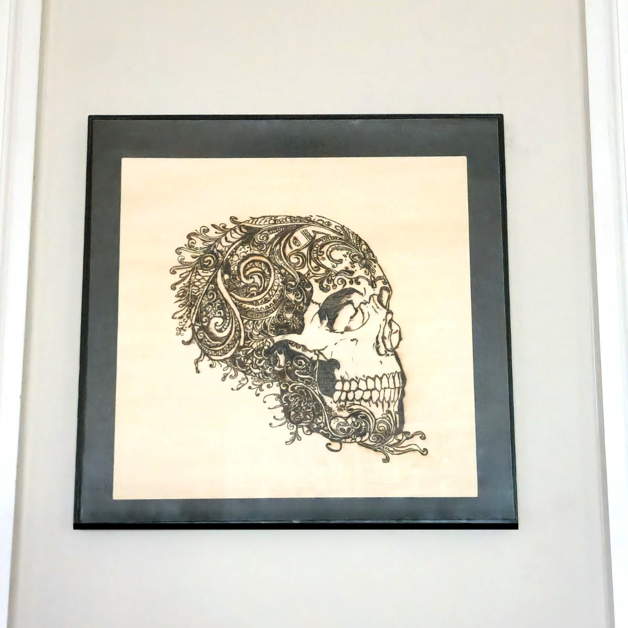 Wood Burned Skull Pyrography Art Unique Housewarming Gift Handmade ...